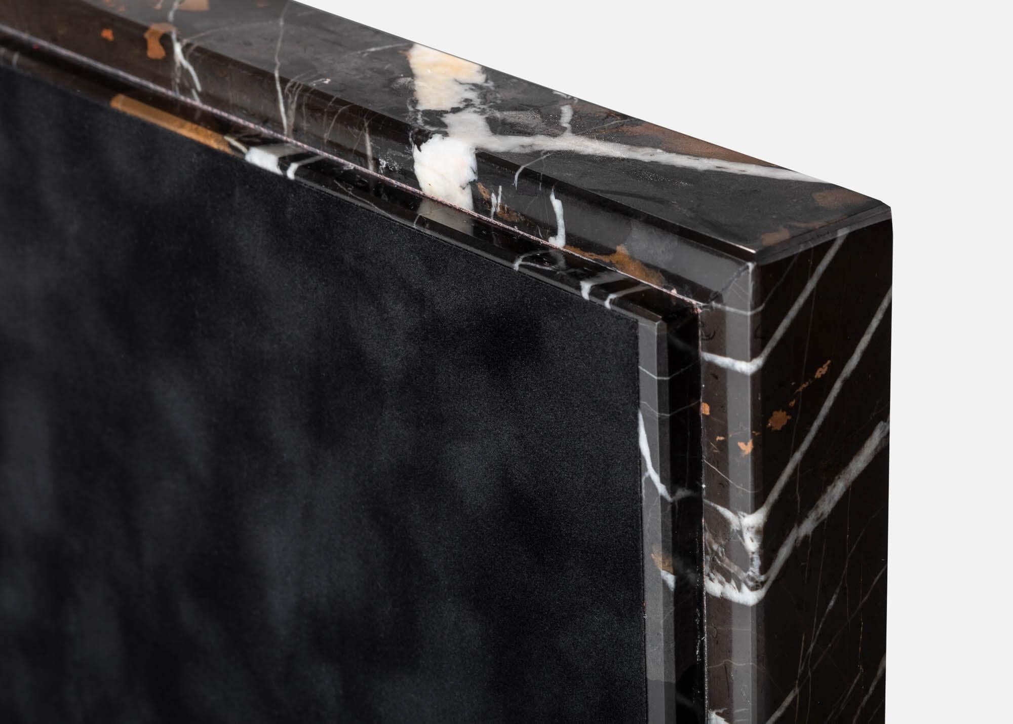 Black and Gold Marble Square Tray on Plinth For Sale at 1stDibs