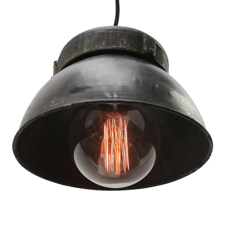 Black Gray Enamel Vintage Industrial Cast Iron Pendant Lights at 1stDibs