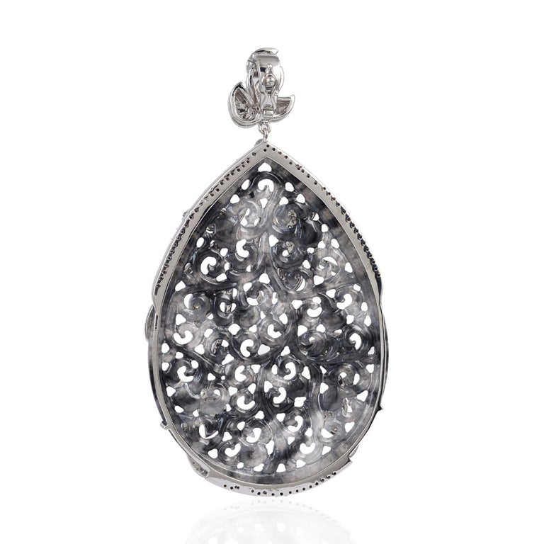 Black Grey Jade Pendant in 18 Karat White Gold For Sale at 1stDibs