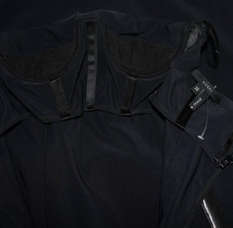 Black Gucci by Tom Ford 2001 Boned Leather Corset Bodycon Evening Dress ...