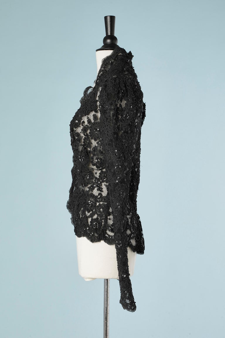 Black guipure see-through evening jacket with beaded-work and sequins ...