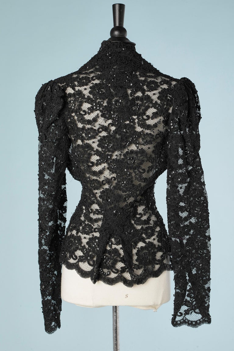 Black guipure see-through evening jacket with beaded-work and sequins For Sale at 1stDibs