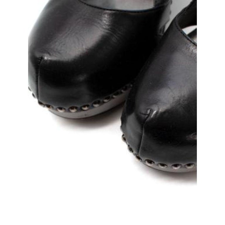 Black and Gunmetal leather heeled clogs For Sale at 1stDibs