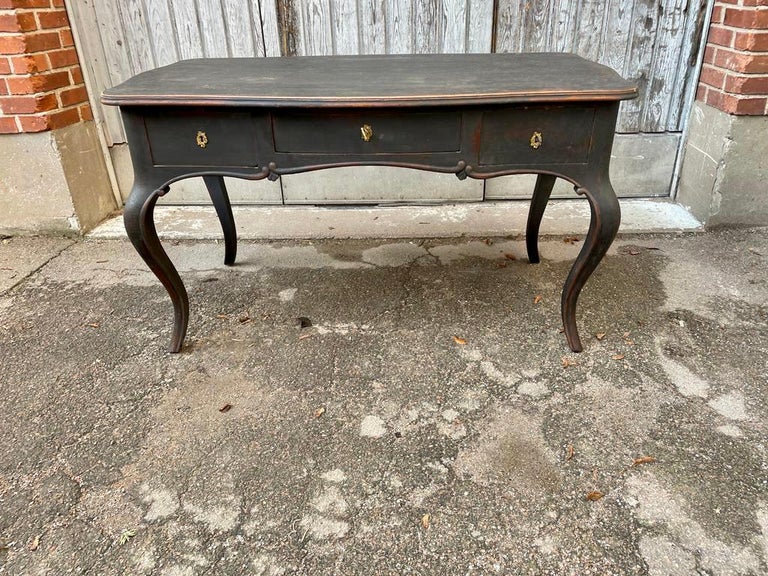 Black Gustavian Writing Desk With 3 Drawers, Sweden at 1stDibs