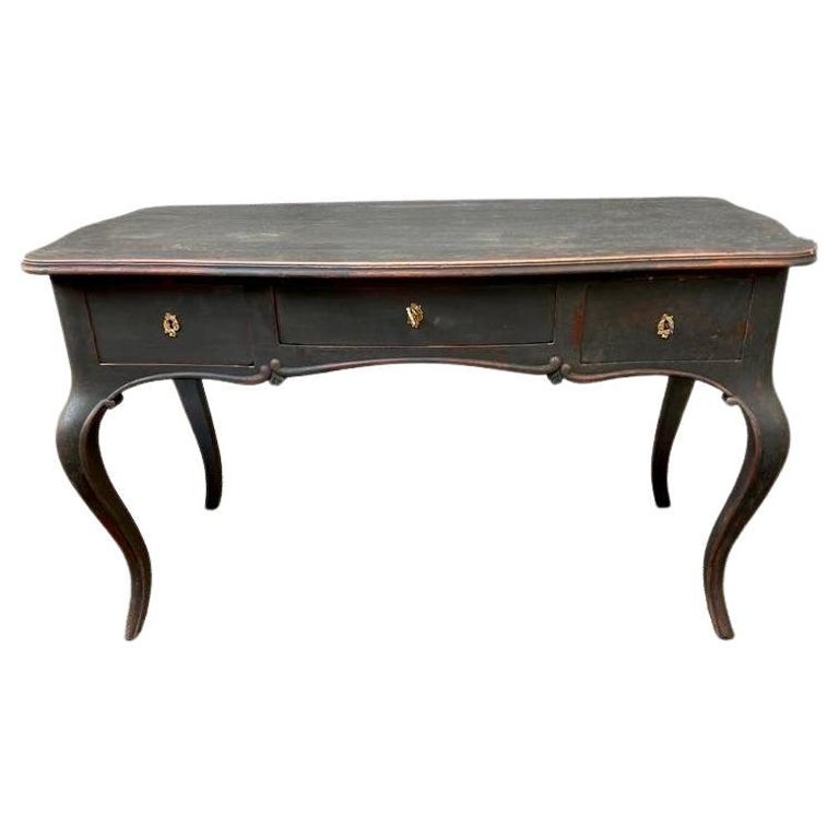 Black Gustavian Writing Desk With 3 Drawers, Sweden at 1stDibs
