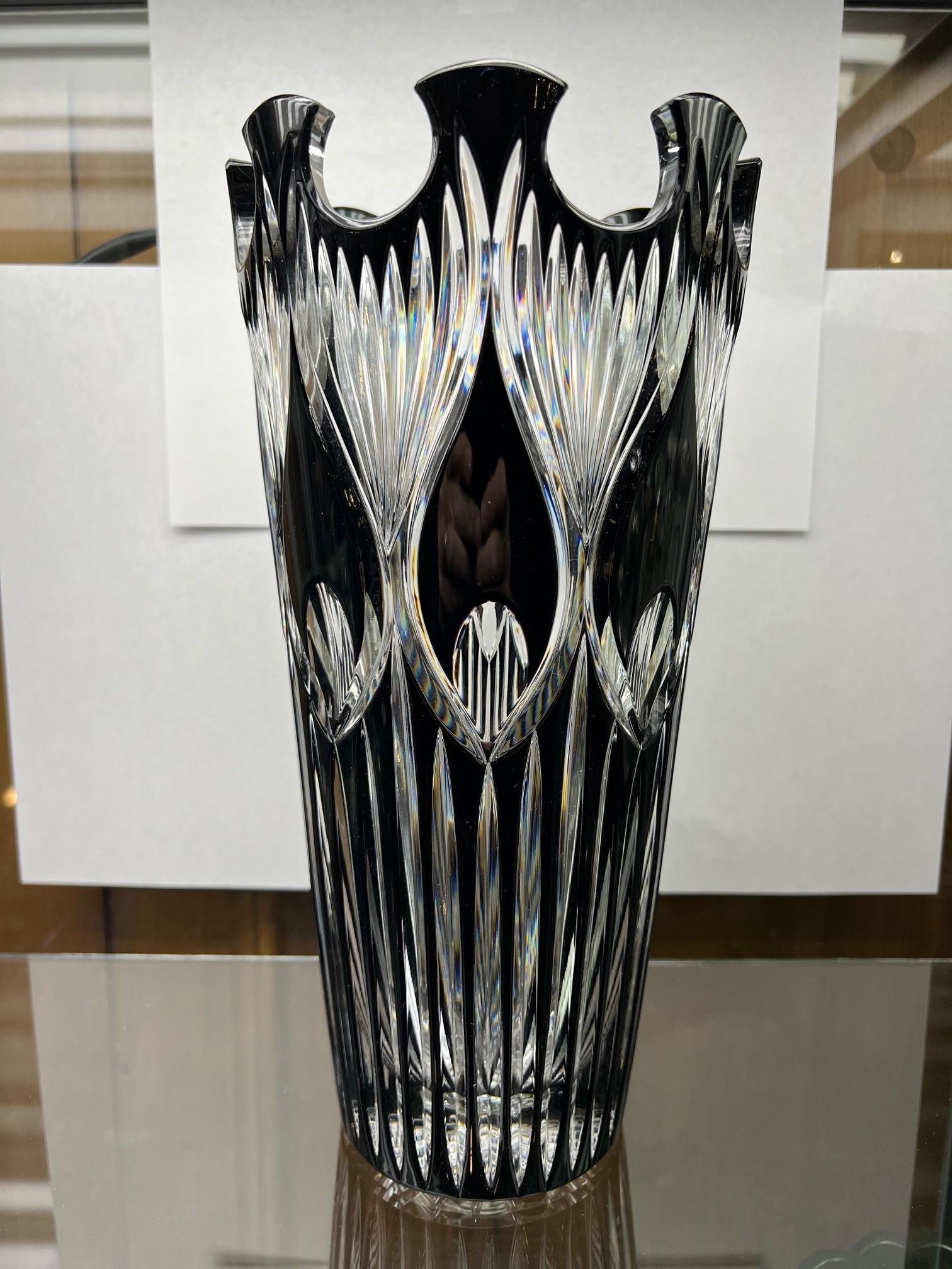 Black Hand Cut Lead Crystal Vase by Caesar Crystal Bohemiae Co. Czech ...