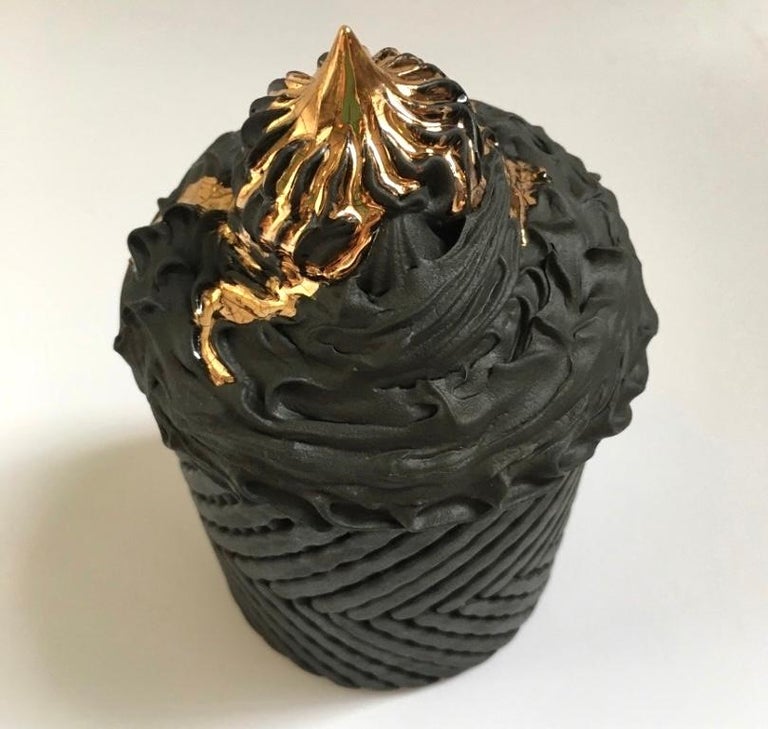 Chocolate Icing Topped with Gold Syrup on Circular Lattice Body For ...