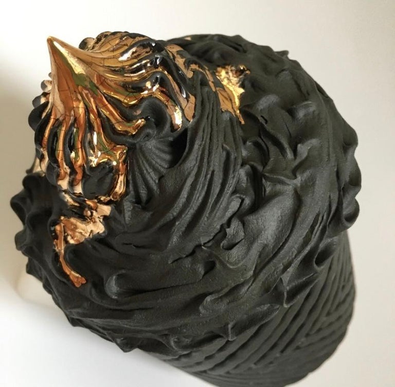 Chocolate Icing Topped with Gold Syrup on Circular Lattice Body For ...
