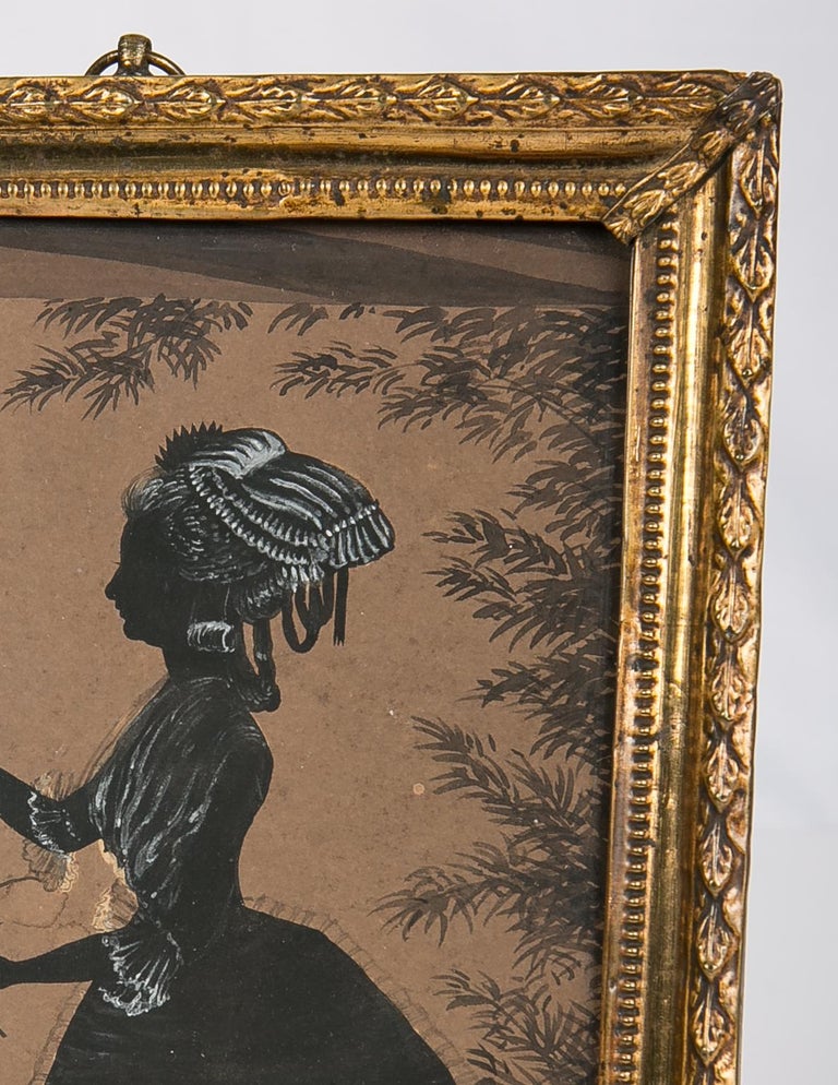 Black Ink and Gouache Drawing of a Young Lady Made in England circa ...