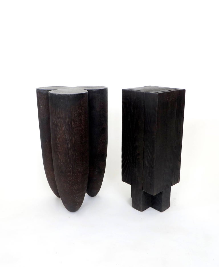 Arno Declercq Black Belgian Oak Wood and Burned Steel Cross Stool or Side Table at 1stDibs