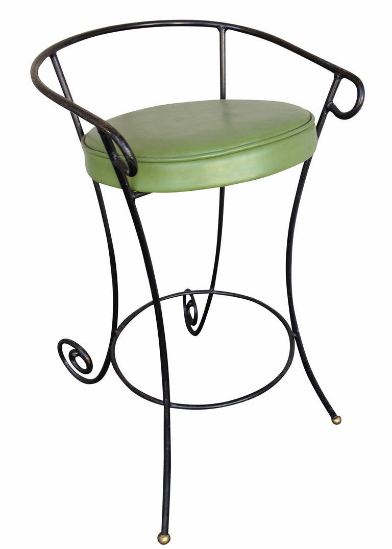Black Iron Bar Stools W/ Scrolling Accents, Set of Four For Sale at 1stDibs