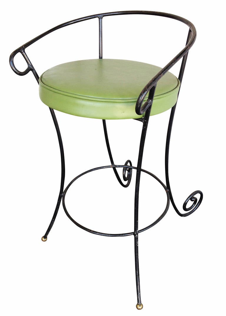 Black Iron Bar Stools W/ Scrolling Accents, Set of Four For Sale at 1stDibs