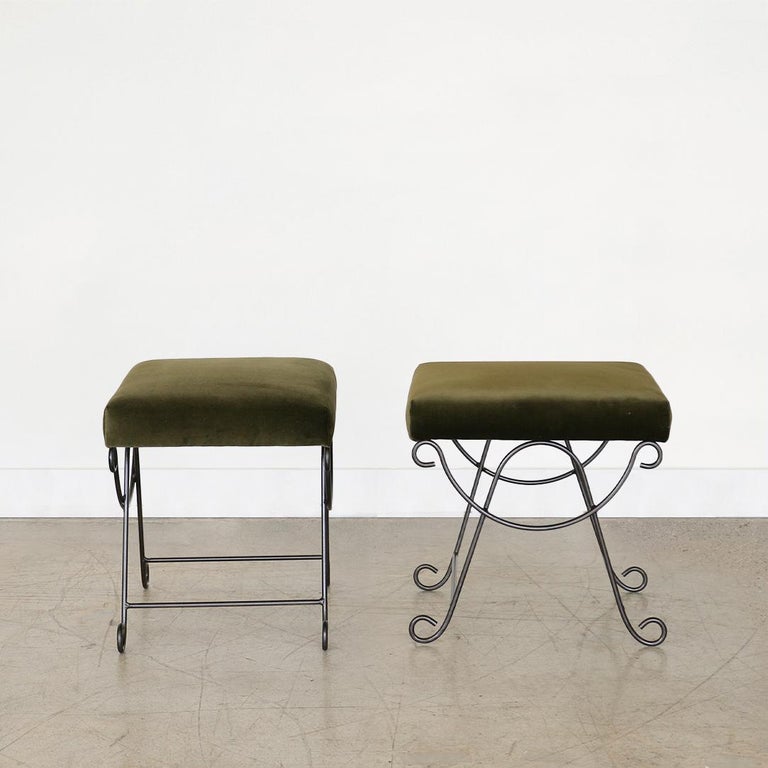 Black Iron Loop Stool with Green Velvet For Sale at 1stDibs