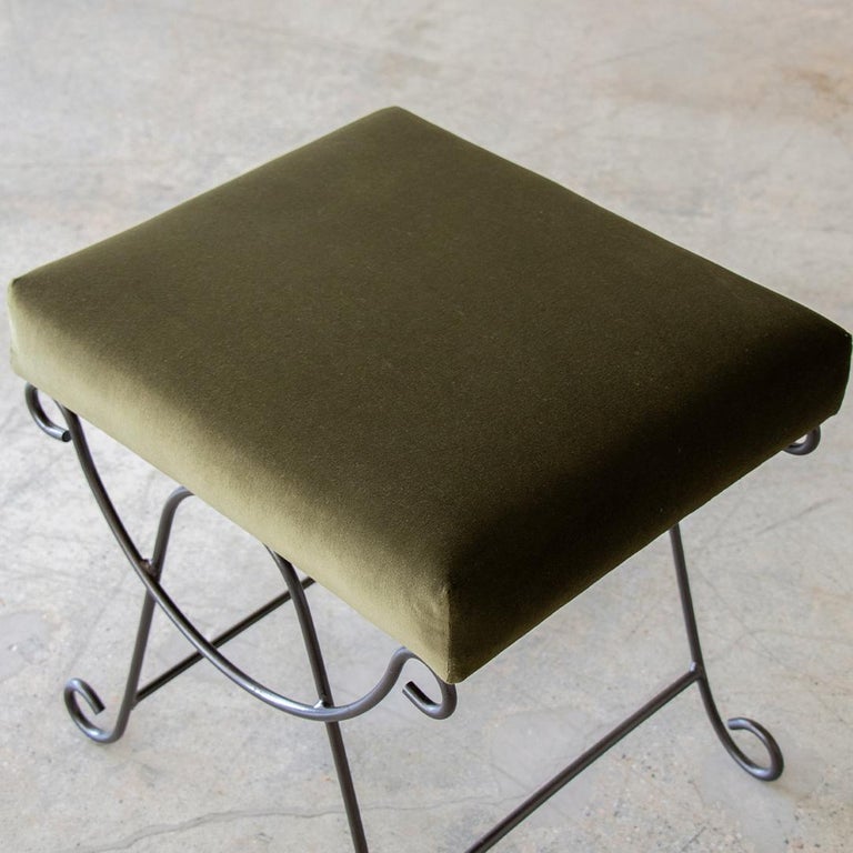 Black Iron Loop Stool with Green Velvet For Sale at 1stDibs