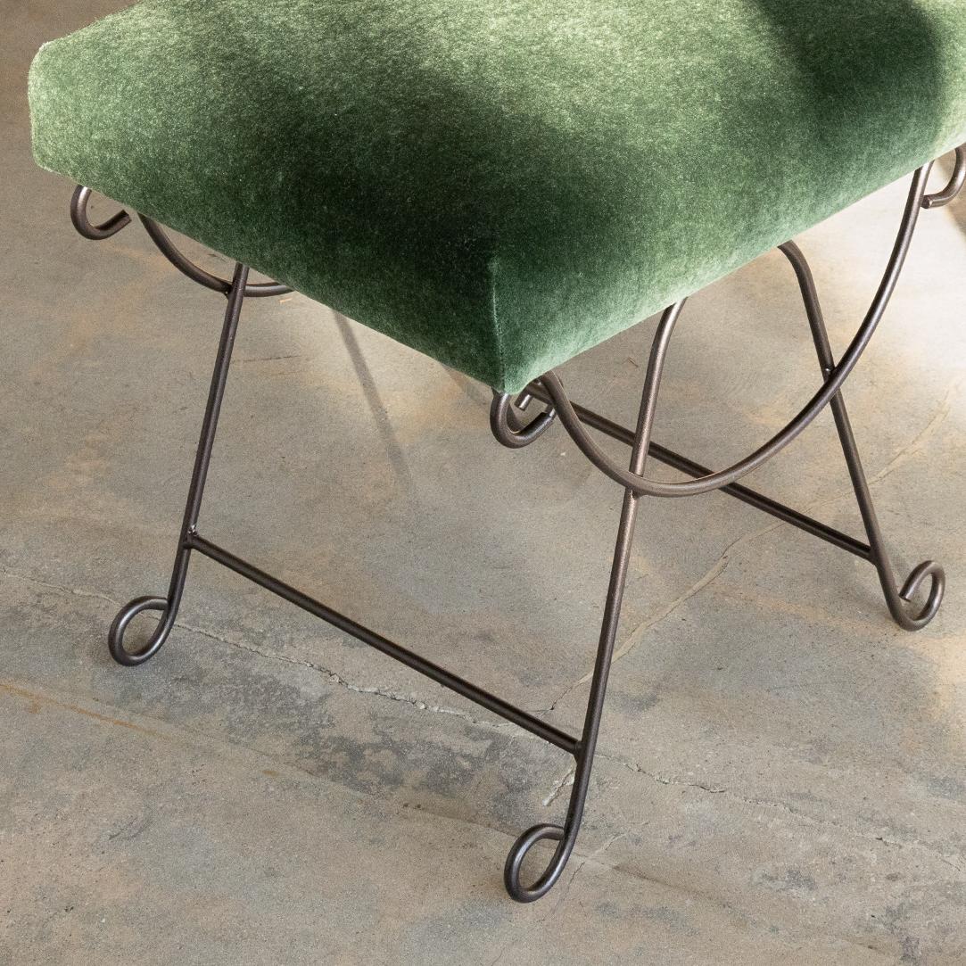 Black Iron Loop Stool with Emerald Mohair For Sale at 1stDibs