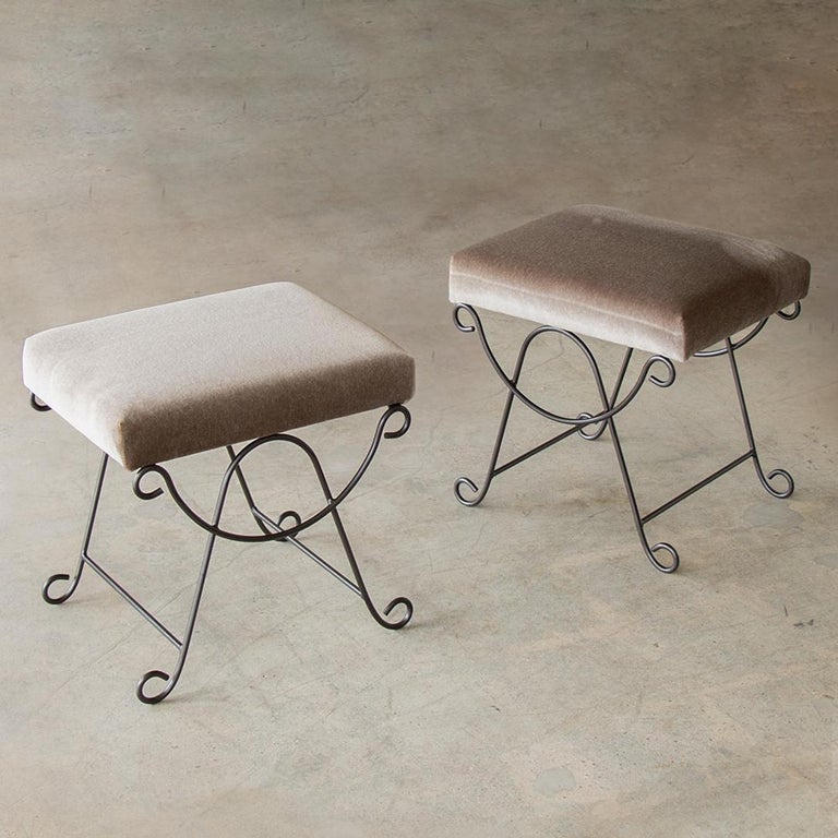 Black Iron Loop Stool with Mohair at 1stDibs