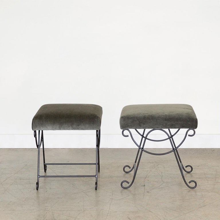 Black Iron Loop Stool with Mohair at 1stDibs