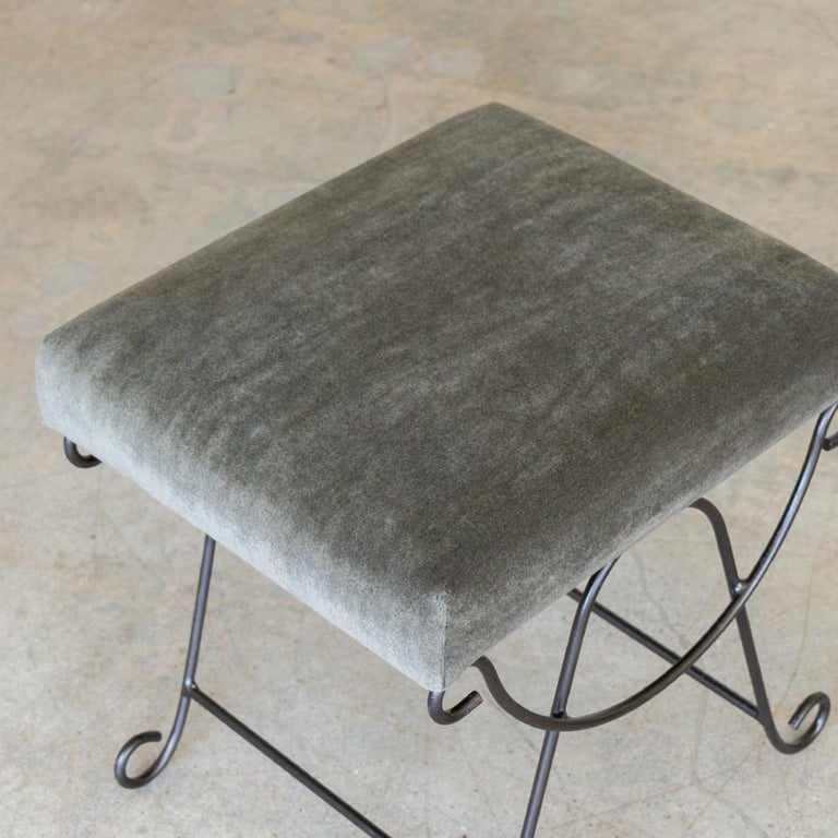 Black Iron Loop Stool with Mohair at 1stDibs