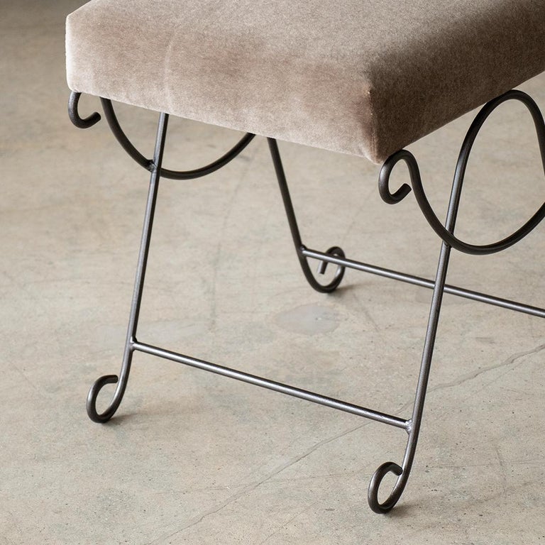 Black Iron Loop Stool with Mohair at 1stDibs
