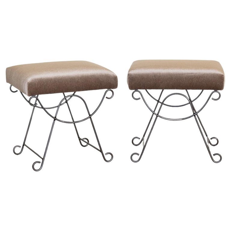 Black Iron Loop Stool with Mohair at 1stDibs