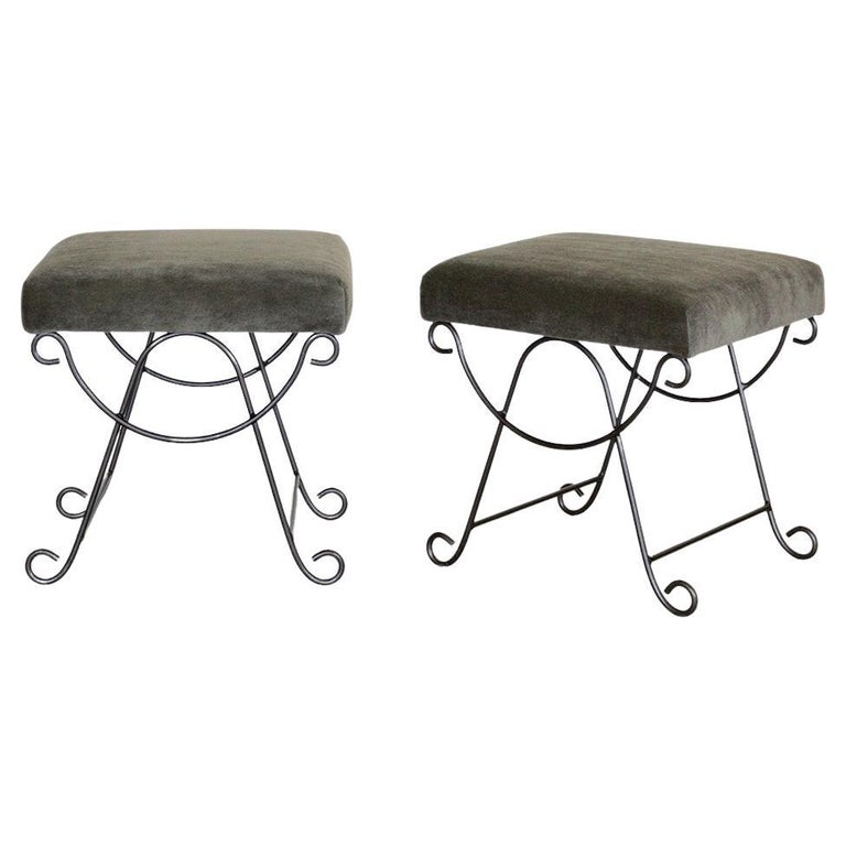 Black Iron Loop Stool with Mohair at 1stDibs