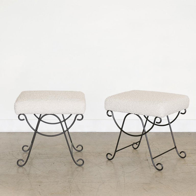 Black Iron Loop Stool with Poodle Fabric For Sale at 1stDibs