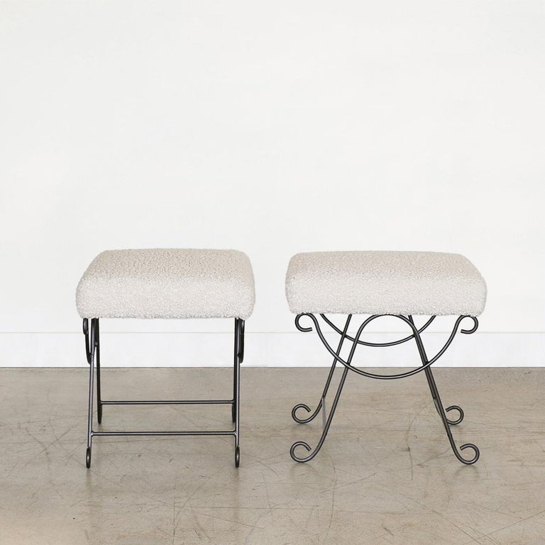 Black Iron Loop Stool with Poodle Fabric For Sale at 1stDibs