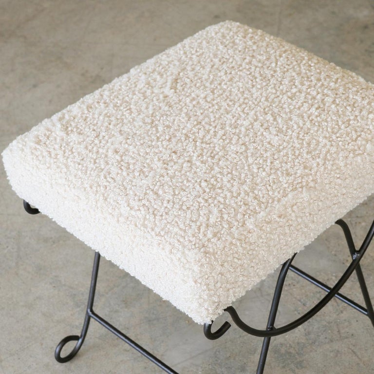 Black Iron Loop Stool with Poodle Fabric For Sale at 1stDibs