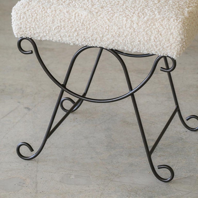 Black Iron Loop Stool with Poodle Fabric For Sale at 1stDibs