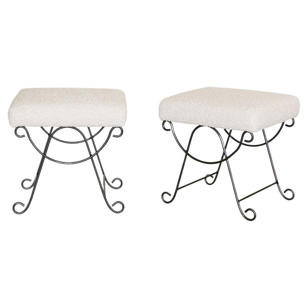 Black Iron Loop Stool with Poodle Fabric For Sale at 1stDibs