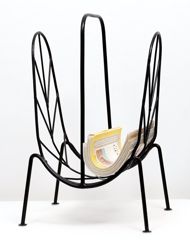 Iron Magazine Rack in a Manner of Jacques Adnet, 1950s For Sale at 1stDibs