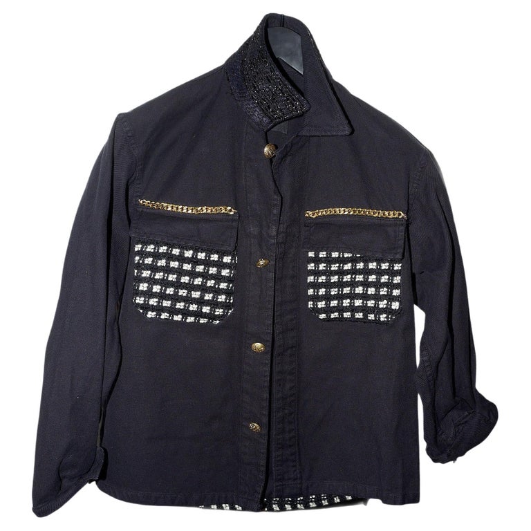 Black Jacket Gold Tone Chain Wool White Black Lurex Tweed Gold Buttons ...