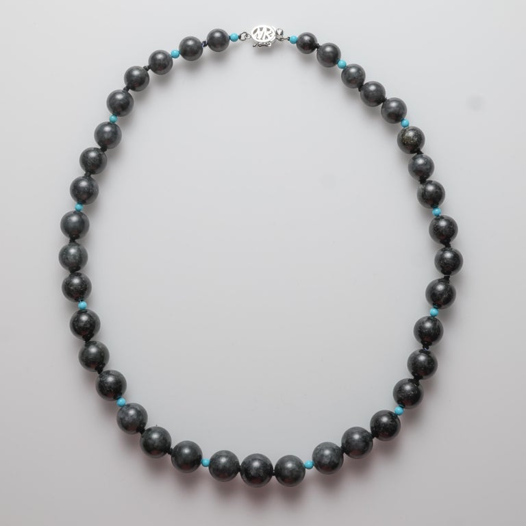 Black Jade Necklace with Turquoise Accent Beads Certified Untreated ...