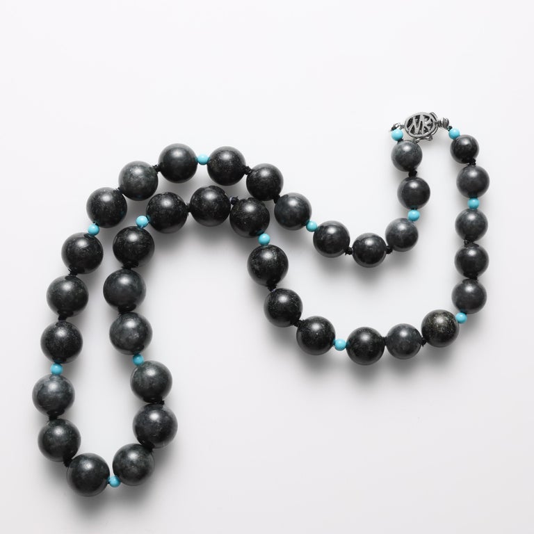 Black Jade Necklace with Turquoise Accent Beads Certified Untreated ...