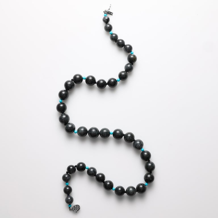 Black Jade Necklace with Turquoise Accent Beads Certified Untreated ...
