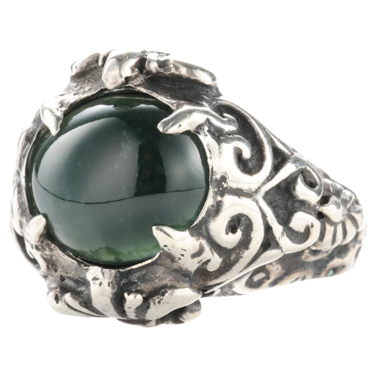 Black Jade Ring in Handmade Baroque Silver Setting For Sale at 1stDibs