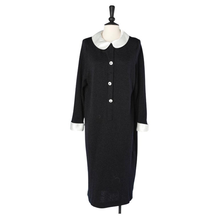 Black jersey dress with white satin collar and cuffs Adolfo at Saks ...