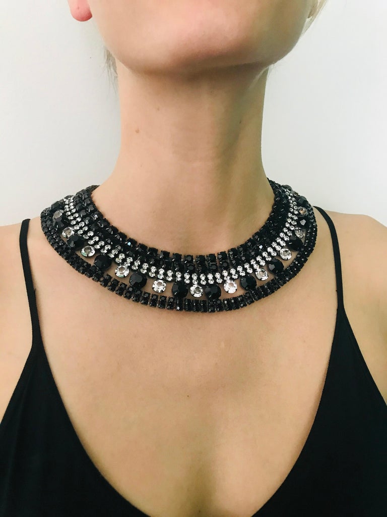 Black Jet and Clear Austrian Crystal Petite Cleopatra Collar Necklace ...