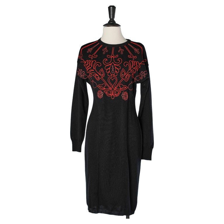Black knit dress with red passementerie application Giani Versace For ...