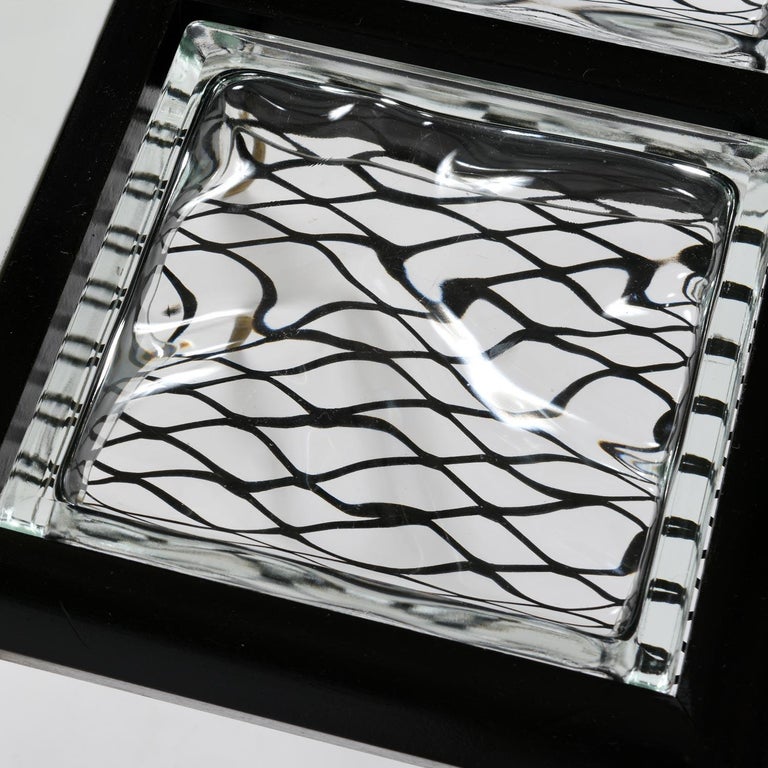 Black Lacquer and White Slate Glass Block Coffee Table with Brass Legs ...