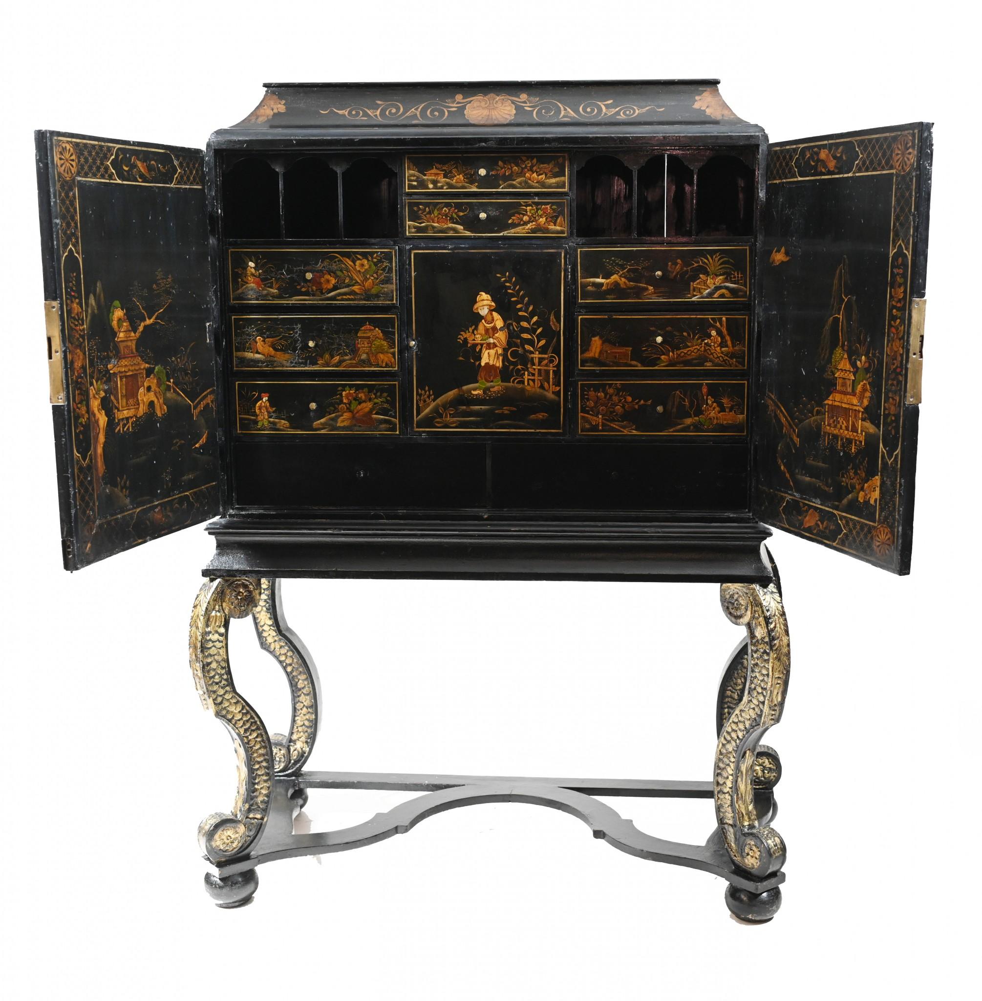 Black Lacquer Collectors Cabinet Chinese Chinoiserie at 1stDibs