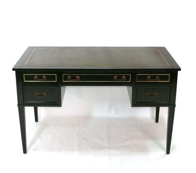 Black Lacquer Desk or Bureau Plat with Inset Green Leather Top ...