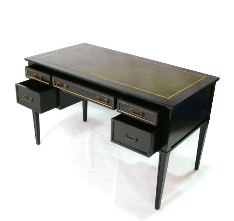 Black Lacquer Desk or Bureau Plat with Inset Green Leather Top ...