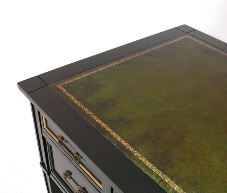 Black Lacquer Desk or Bureau Plat with Inset Green Leather Top ...