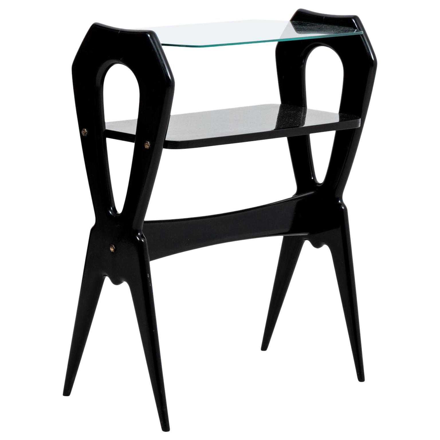 Black Lacquer Glass Top Stand For Sale at 1stDibs