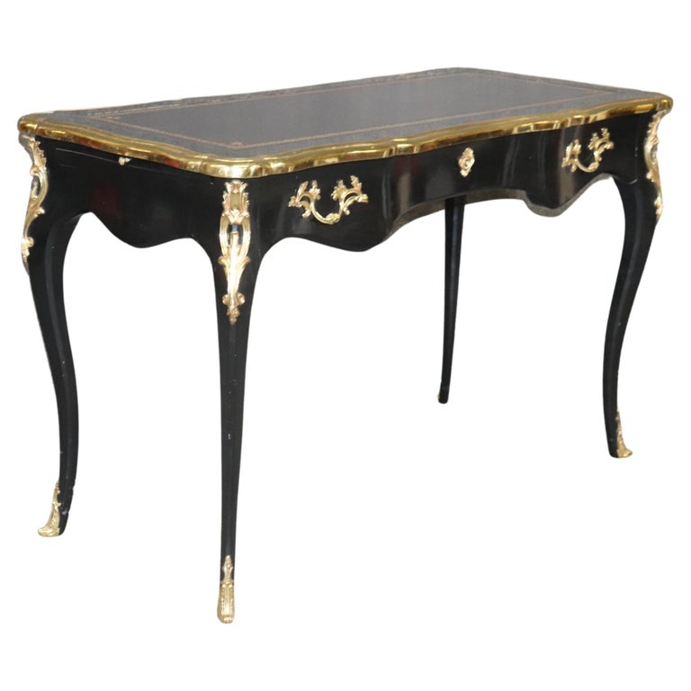 Black Lacquer Gold Embossed Leather Top French Louis XV Bureau Plat ...