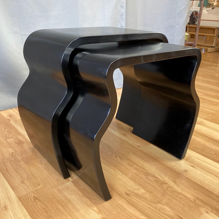 Black Lacquer Nesting Table Set in the Style of Karl Springer, 1970s at ...
