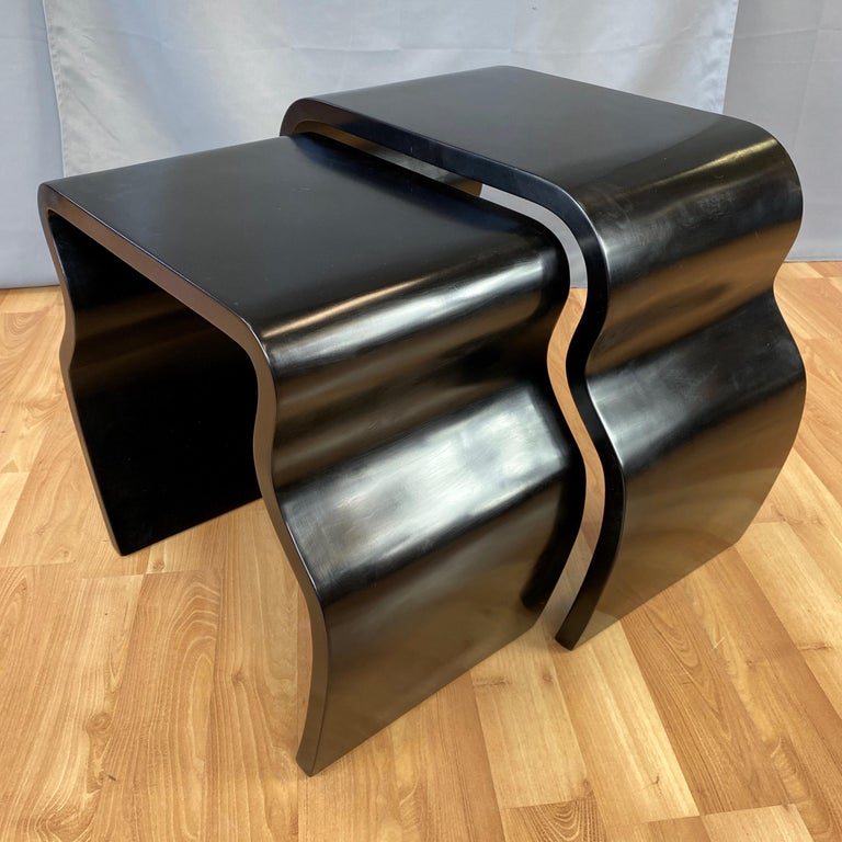 Black Lacquer Nesting Table Set in the Style of Karl Springer, 1970s at ...