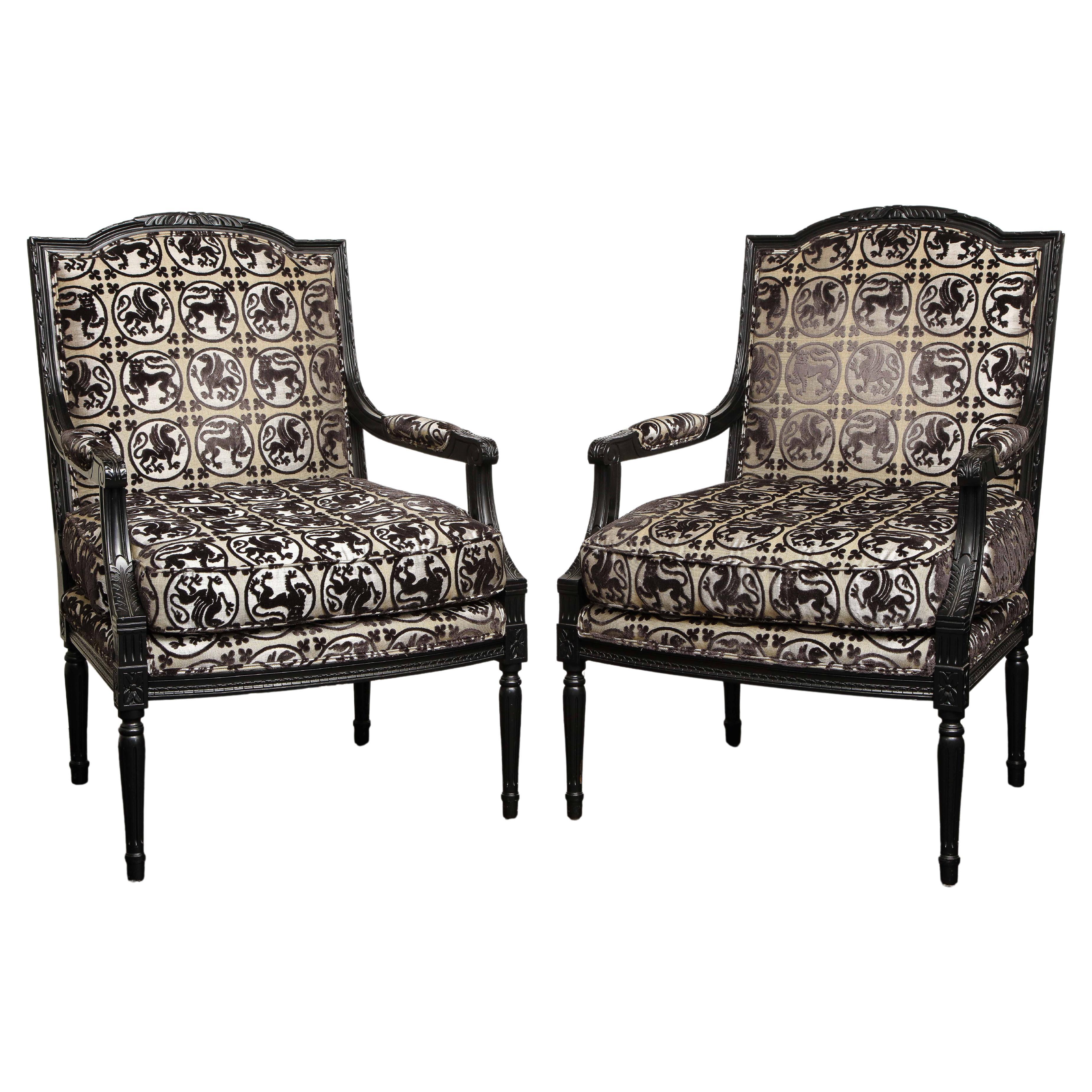 Large Louis XVI Style Blue Velvet Chair at 1stDibs