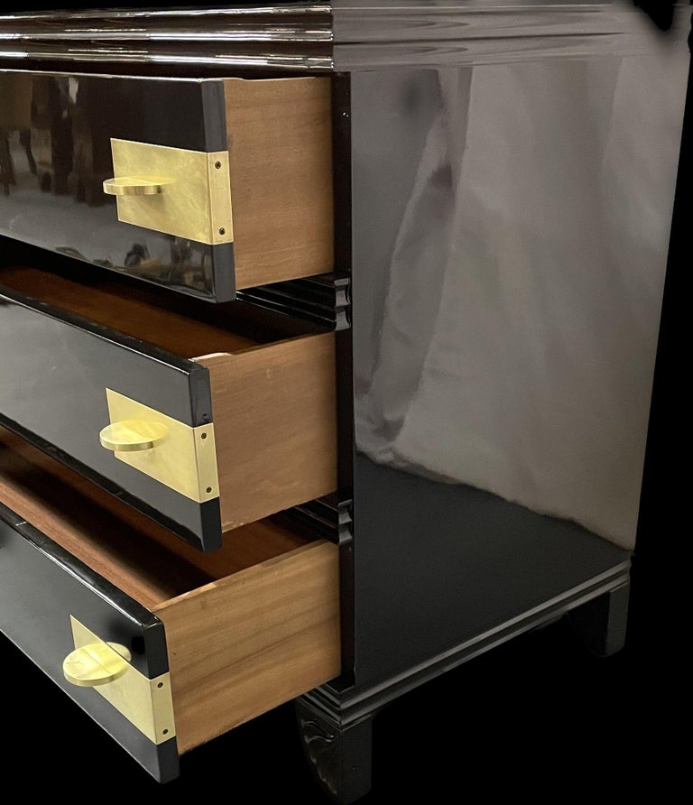 Black Lacquered Campaign Chest, Dresser or Commode, Hollywood Regency ...